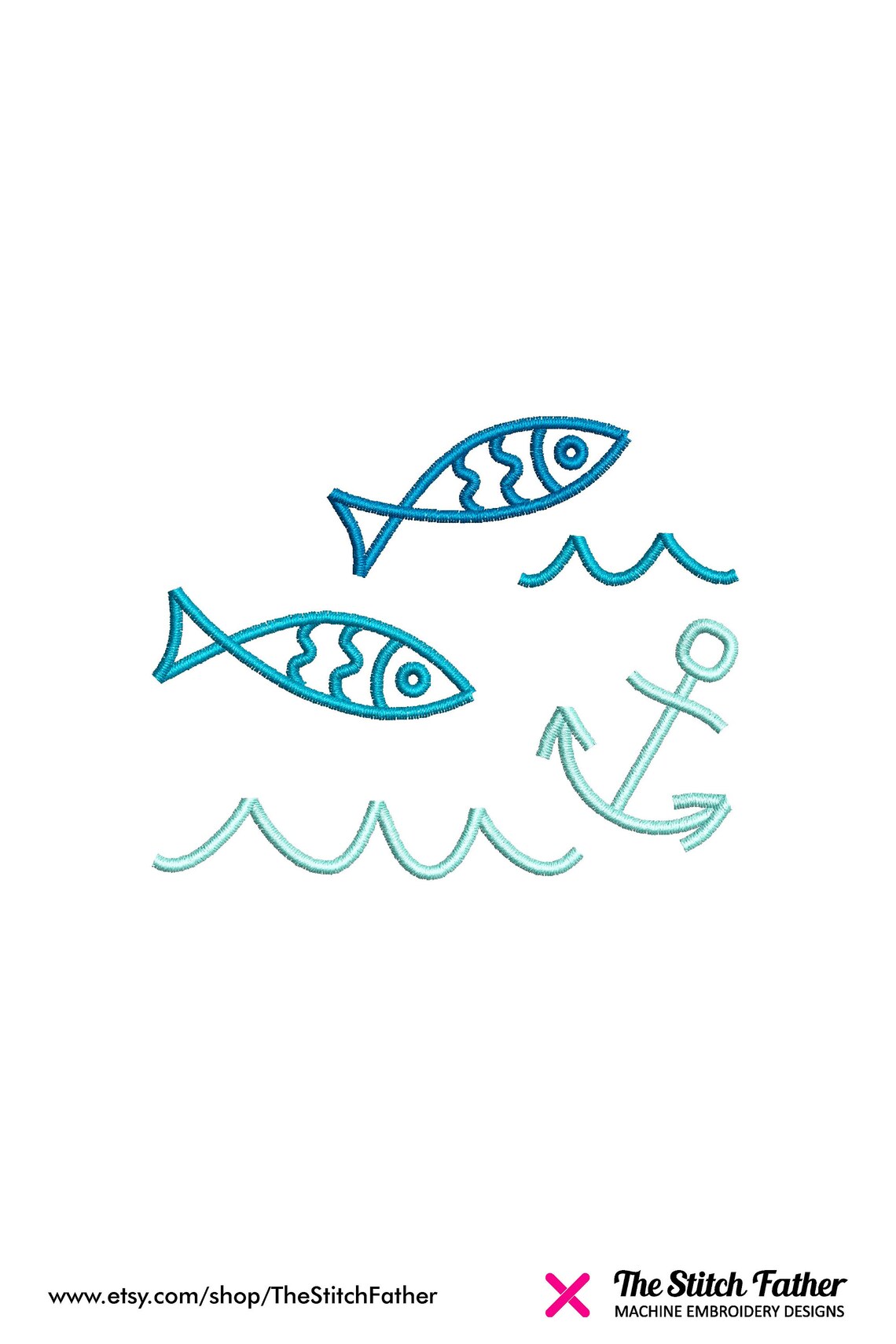 Fish Waves and Anchor Outline Machine Embroidery Small - Etsy