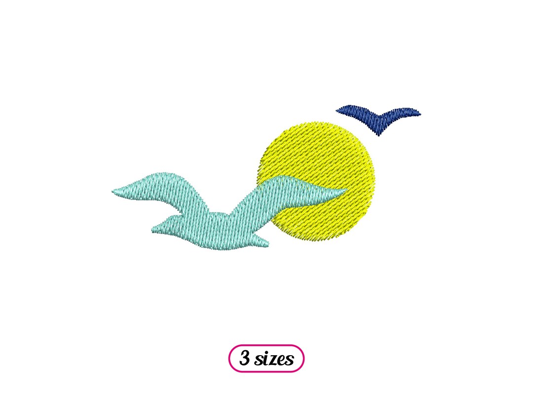 Mini Seagulls Machine Embroidery Design - Flying Seagulls Sun - Small ...