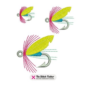 Mini Fishing Lure Machine Embroidery Design – Fishing Lure Fly Feather ...