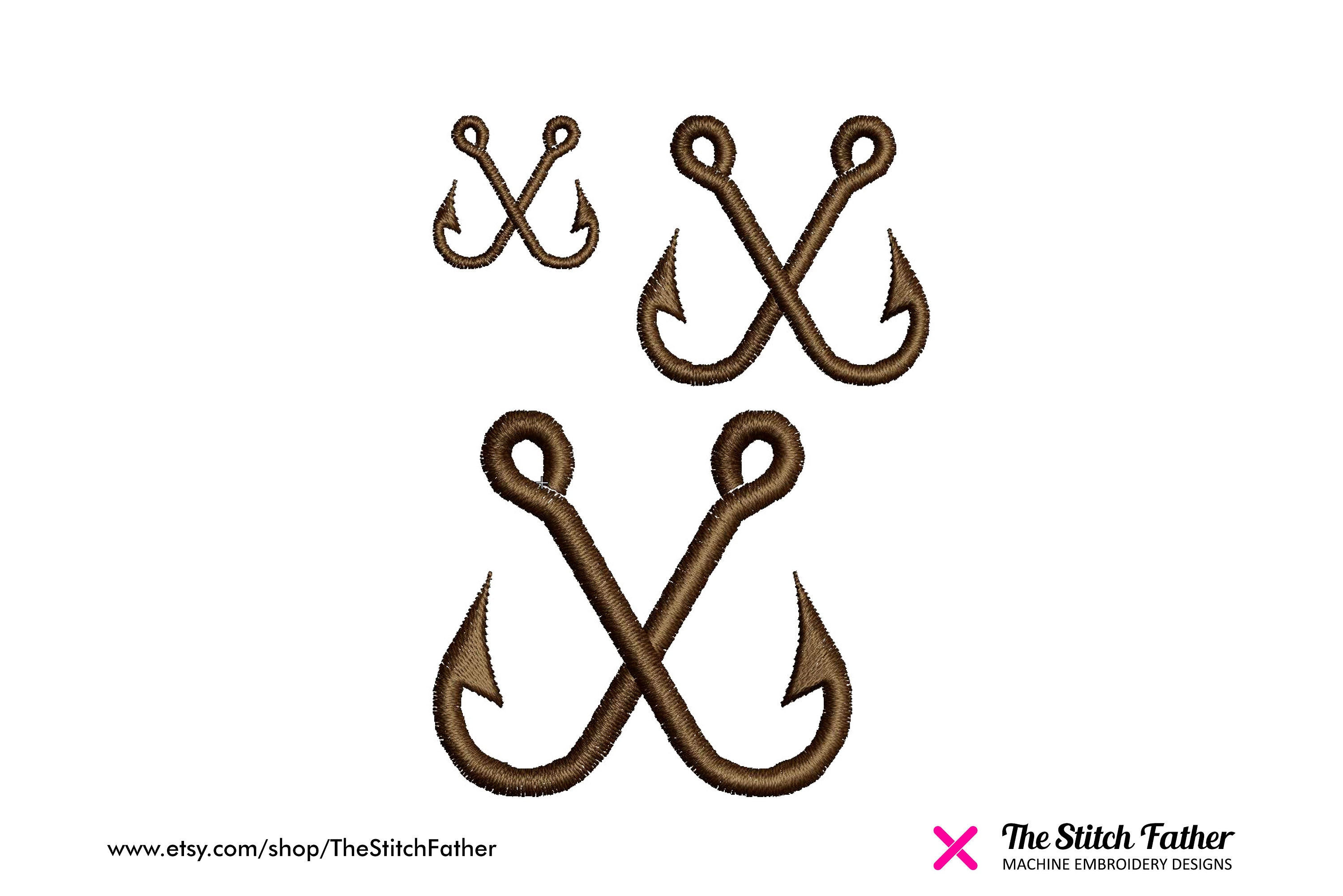 Mini Fishing Hook Machine Embroidery Design Crossed Fishing - Etsy