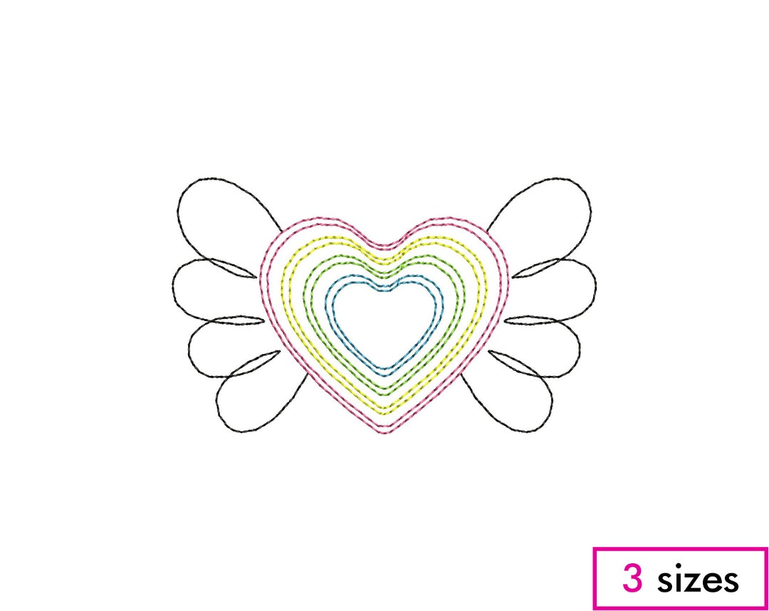 Mini Flying Heart Line Machine Embroidery Design Cute - Etsy