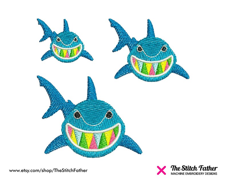 Mini Shark Machine Embroidery Design Smiling Shark Rainbow - Etsy