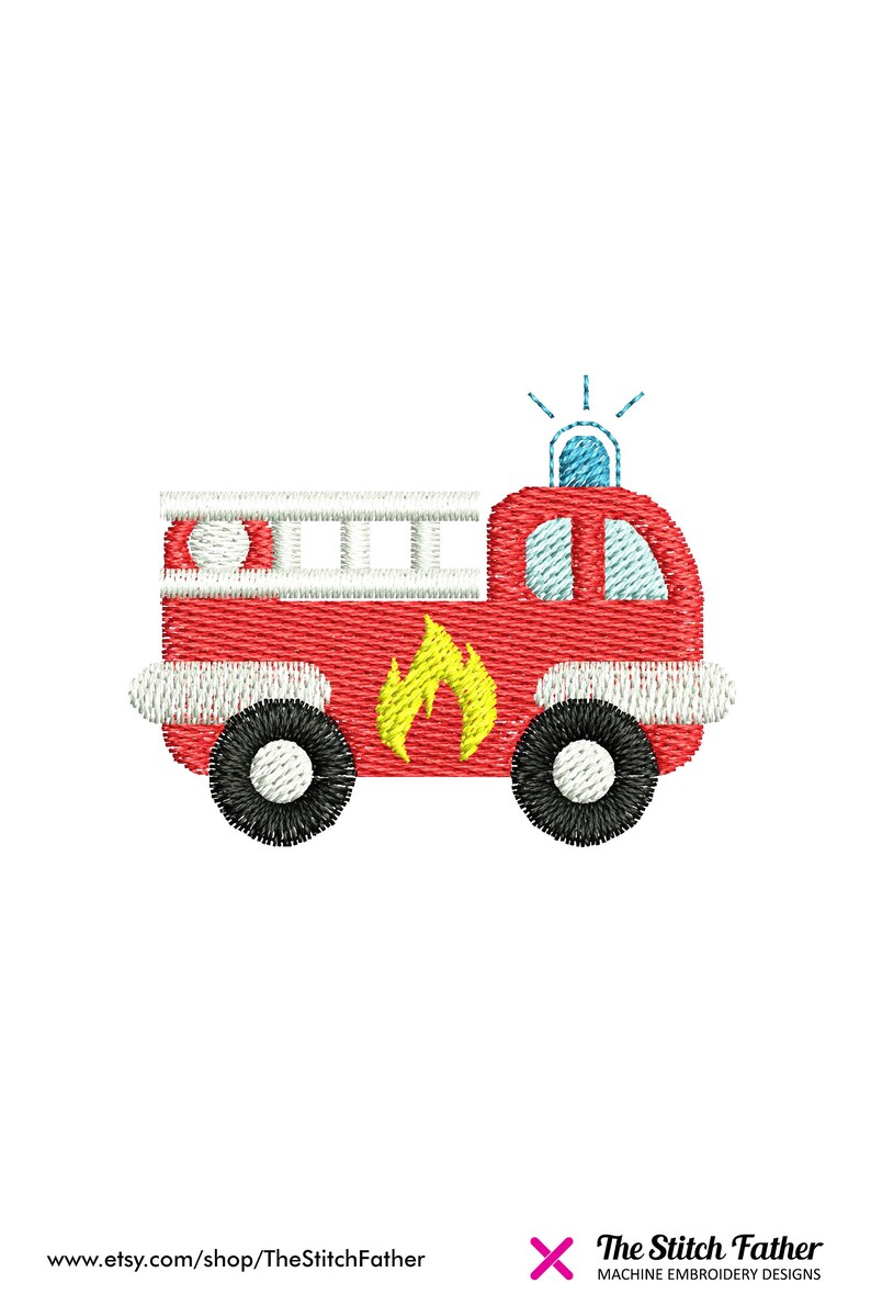 Mini Fire Truck Machine Embroidery Design Fireman Emergency | Etsy