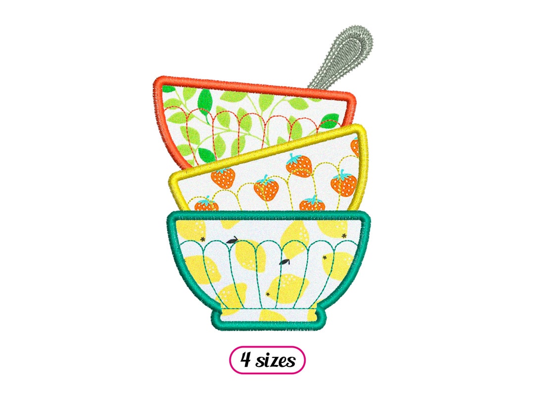Stacked Bowls Applique Machine Embroidery Design - 5 Sizes - INSTANT ...