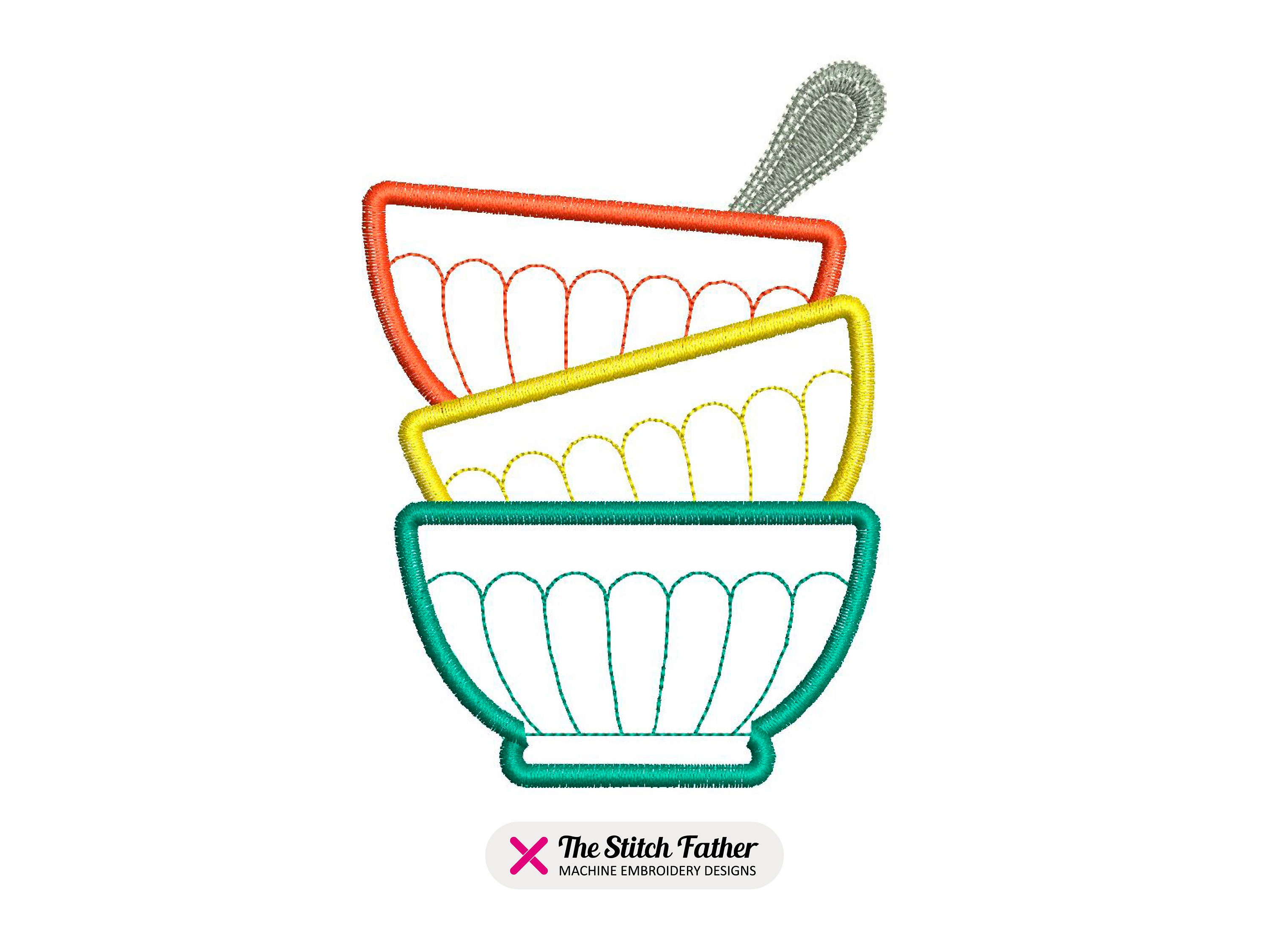 Stacked Bowls Applique Machine Embroidery Design - 5 Sizes - INSTANT ...