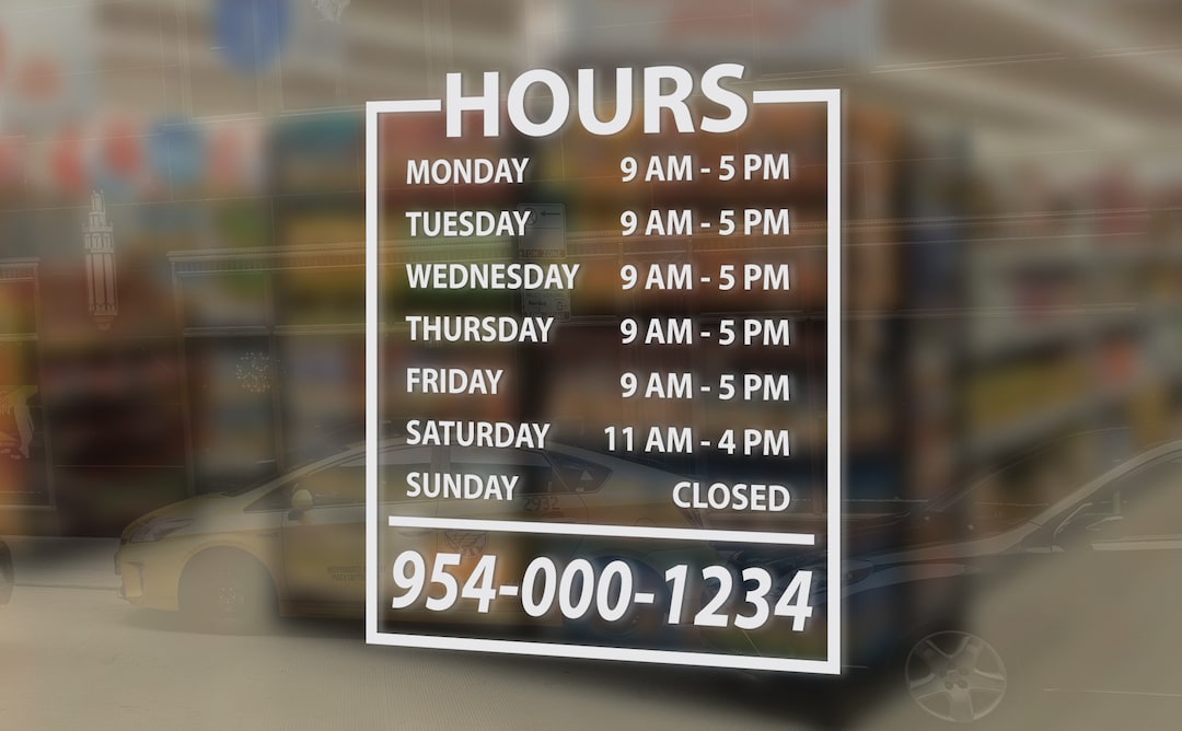 Custom Business Hours Vinyl Decal, Store Hours Decal, Business Hours ...