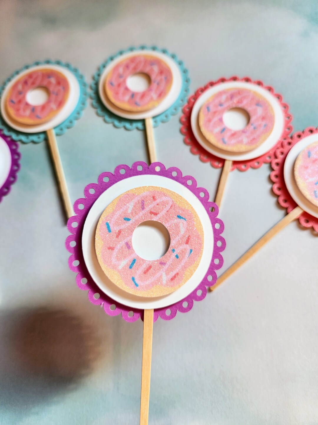 Donut Cupcake Toppers Two Sweet Cupcake Toppers Donut Party Decor Two ...