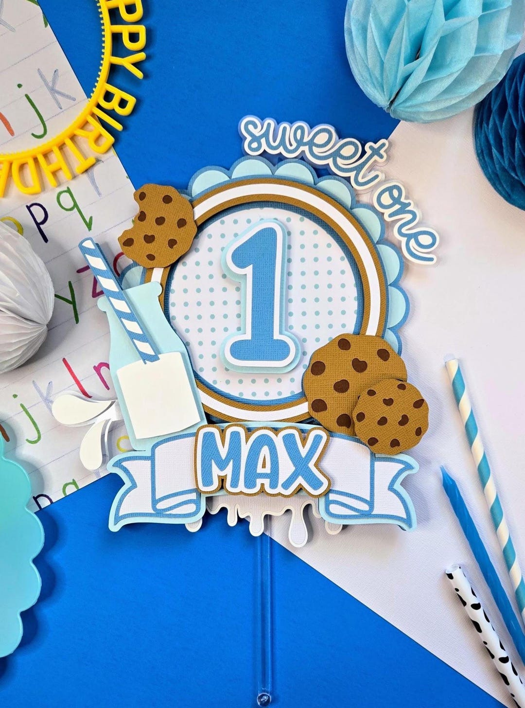 Milk and Cookies Cake Topper: One Sweet Cookie Birthday - Etsy