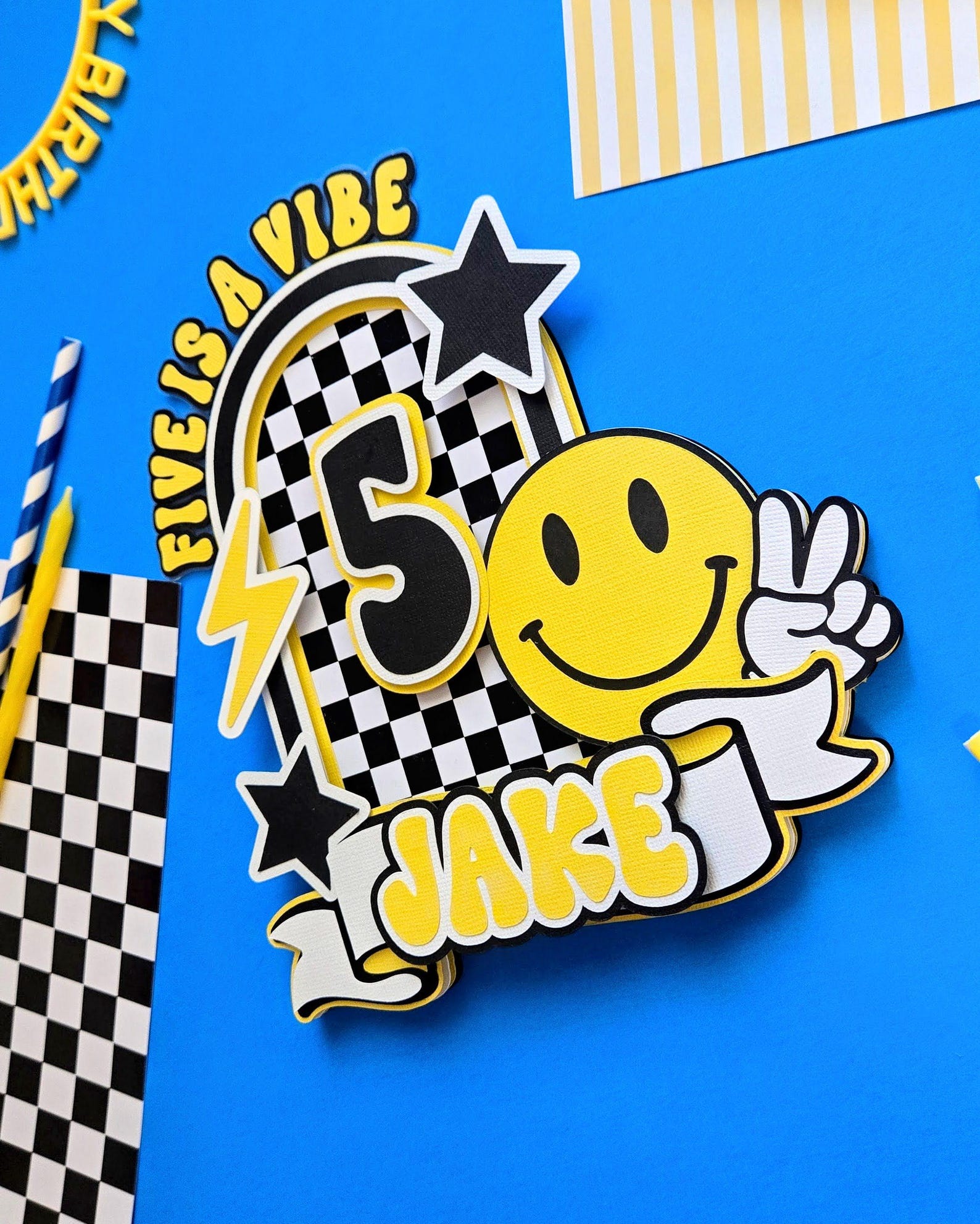 Five is a Vibe | 5 is a Vibe Boy | Five is a Vibe Cake Topper | Smiley ...