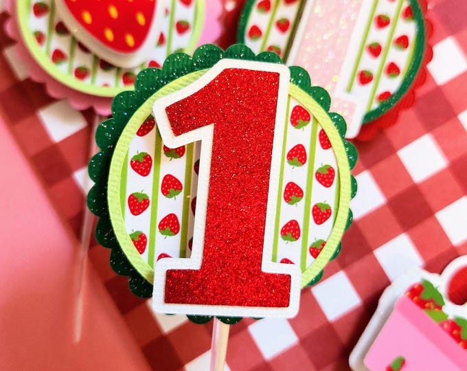 Custom Strawberry Themed Cupcake Toppers, Fruit Party Cupcake Toppers ...
