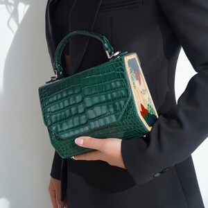 Emerald Green Croco Bag Calfskin Wooden Sides From Carpathian - Etsy
