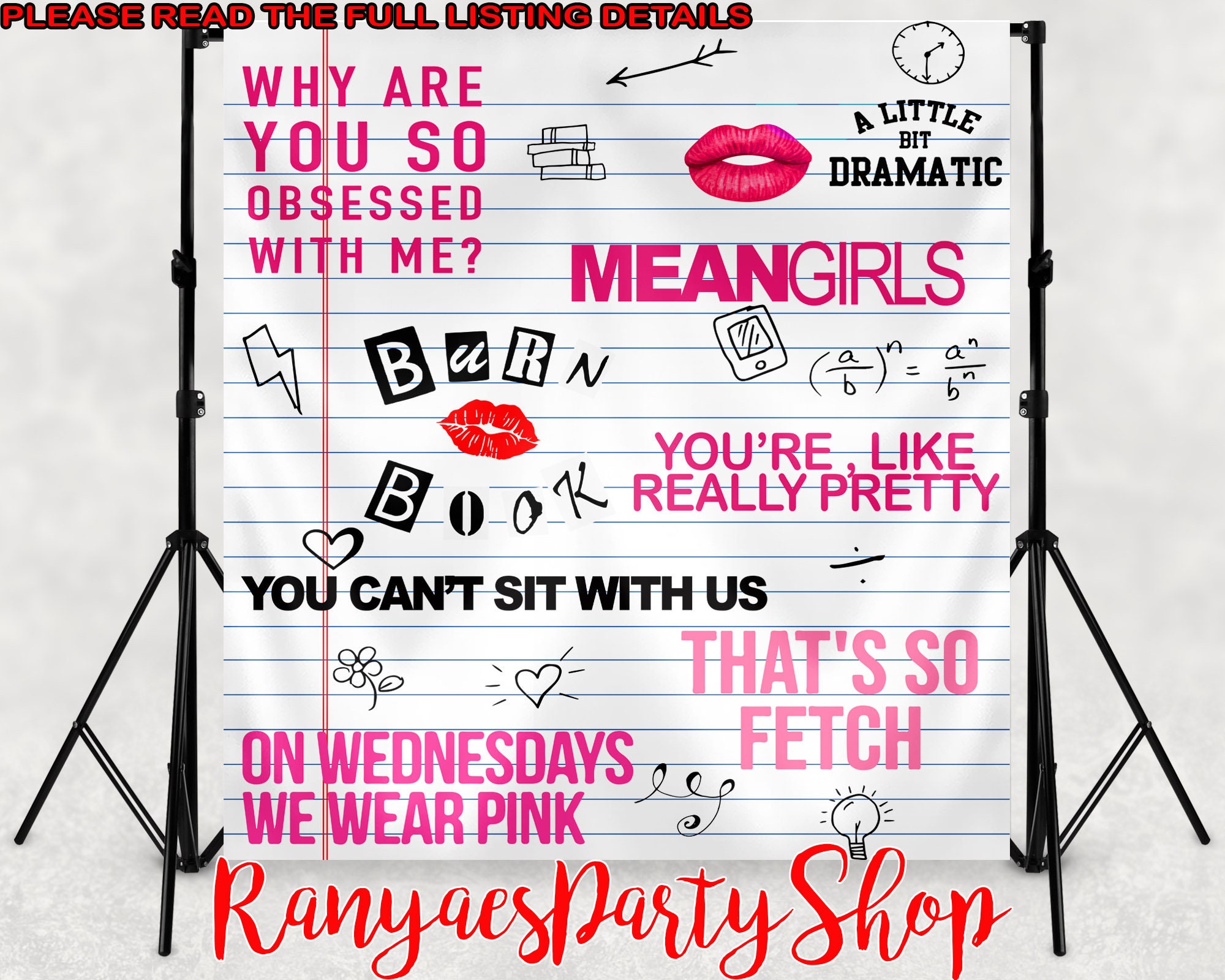 Party Supplies PRINTED get in loser Mean Girls backdrop backdrop,banner ...