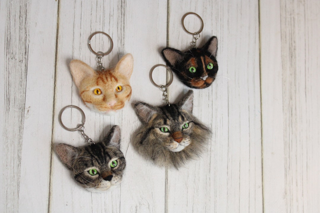 Custom Pet Portrait Felted Cat, Keychain Cat Personalized Pet, Pet ...