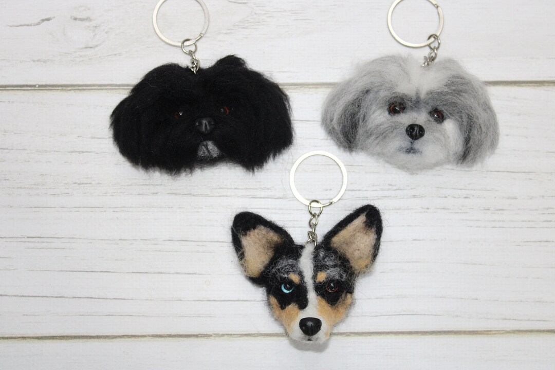 Custom Pet Portrait Felted Dog Keychain, Felted Dog Portrait Memorial ...
