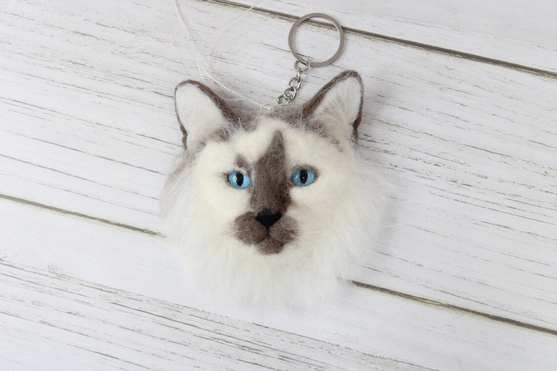 Custom Pet Portrait Felted Cat Keychain Miniature Cat - Etsy
