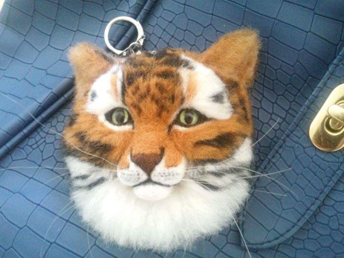 Needle Felted Keychain Realistic Tiger Felt Keychain | Etsy