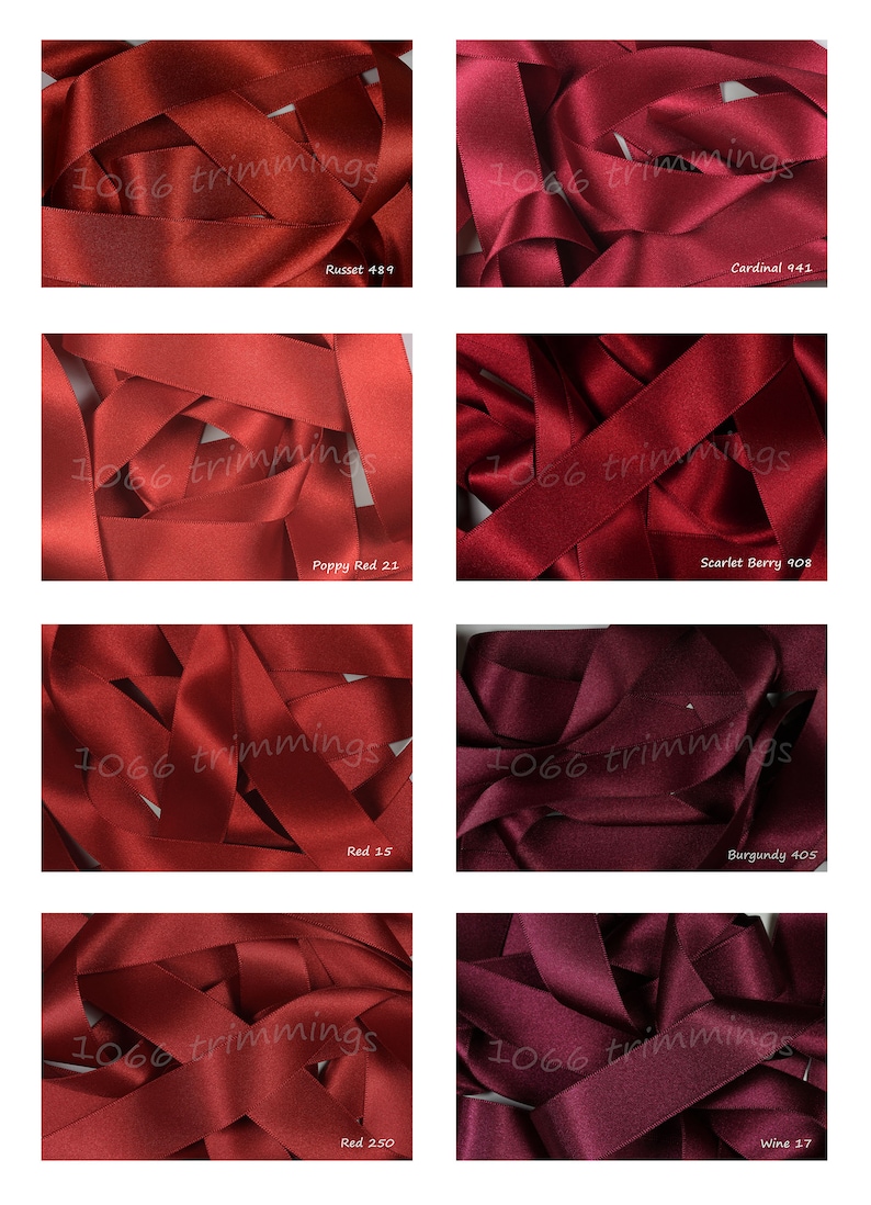 Red 250 Berisfords Double Satin Ribbon 3mm 7mm 10mm 15mm 25mm 35mm 50mm ...
