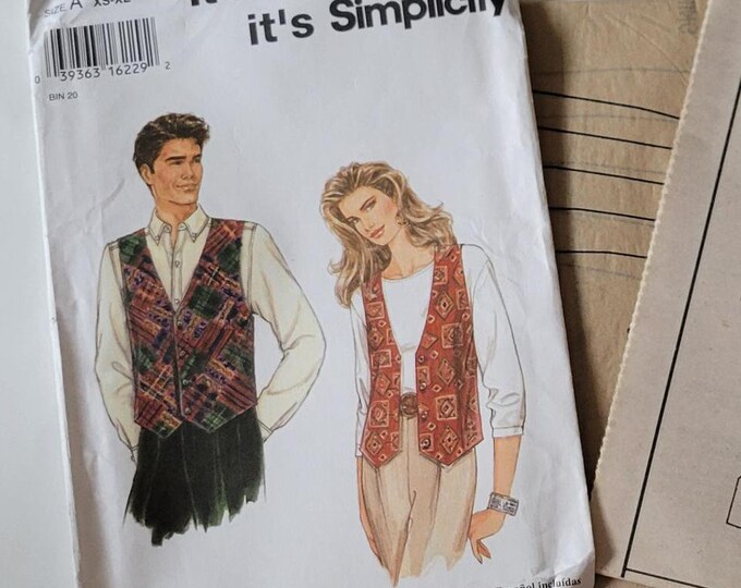Vest Sewing Pattern Lined Vests Women and Men or Teens, Vintage 90s ...