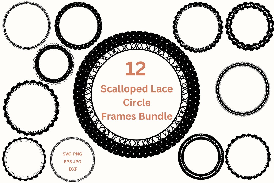Lace Borders SVG Scalloped Circle Frames PNG Clipart, Wedding ...