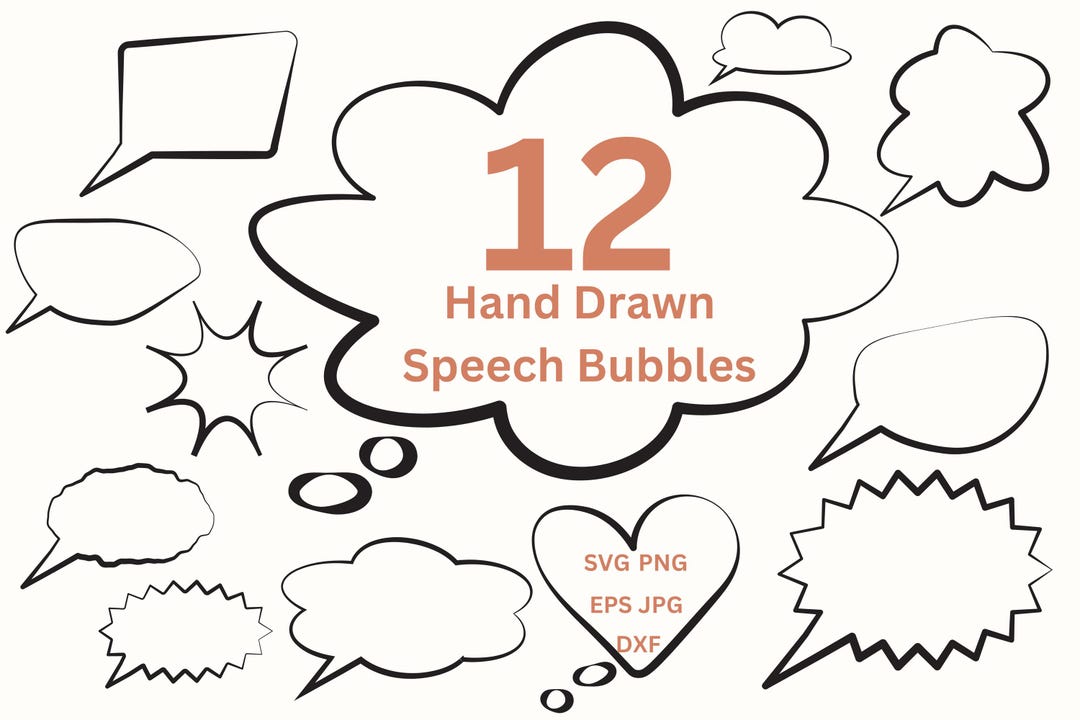 Comic Speech Bubbles SVG Bundle Hand Drawn Doodle Clipart Thought ...