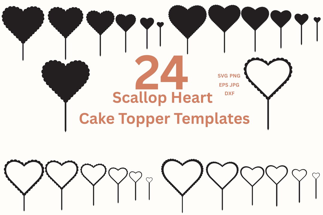 Heart Cake Topper SVG for Birthday Wedding & Valentines Day, Blank ...