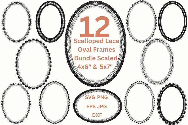 Lace Borders SVG Scalloped Oval Frames Clipart Invitation PNG, Wedding ...