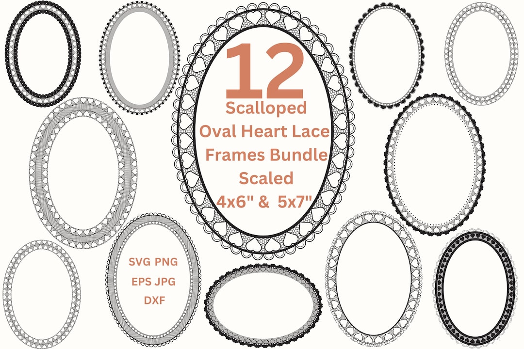 Heart Lace Borders SVG Scalloped Oval Lace Frames PNG Wedding ...