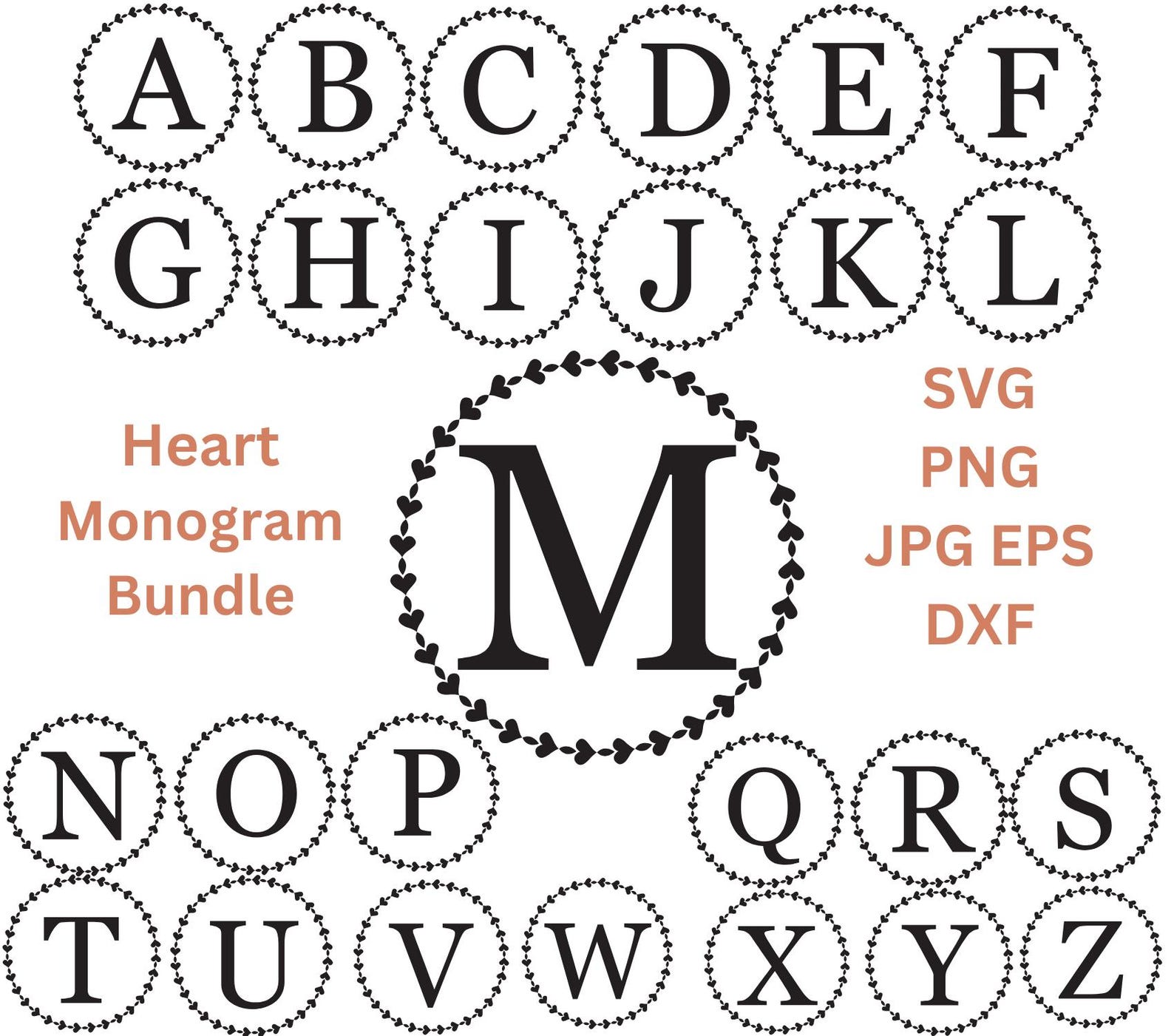 Heart Monogram SVG File Wedding Initial Letters Monogram Fonts Bundle ...