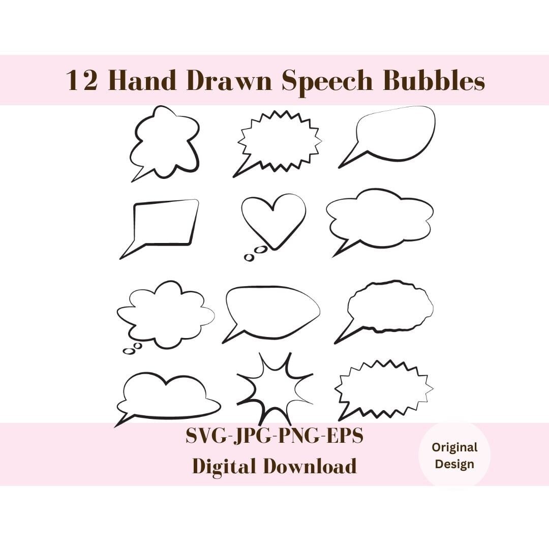 Comic Word Bubble SVG Bundle Chat Speech Bubbles, Text Box Hand Drawn ...