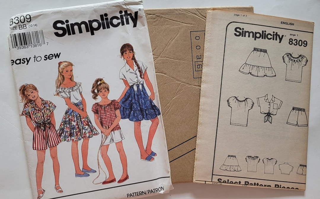 Ruffle Skirt Sewing Patterns for Girls Shorts Shirt Flared Skirts, Vintage 90s Simplicity 8309 ...