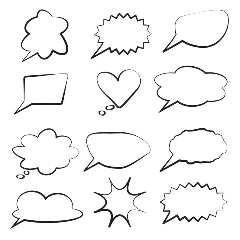 Comic Speech Bubbles SVG Bundle Chat Word Text Box Hand Drawn Clipart, Thought Bubble, Heart ...