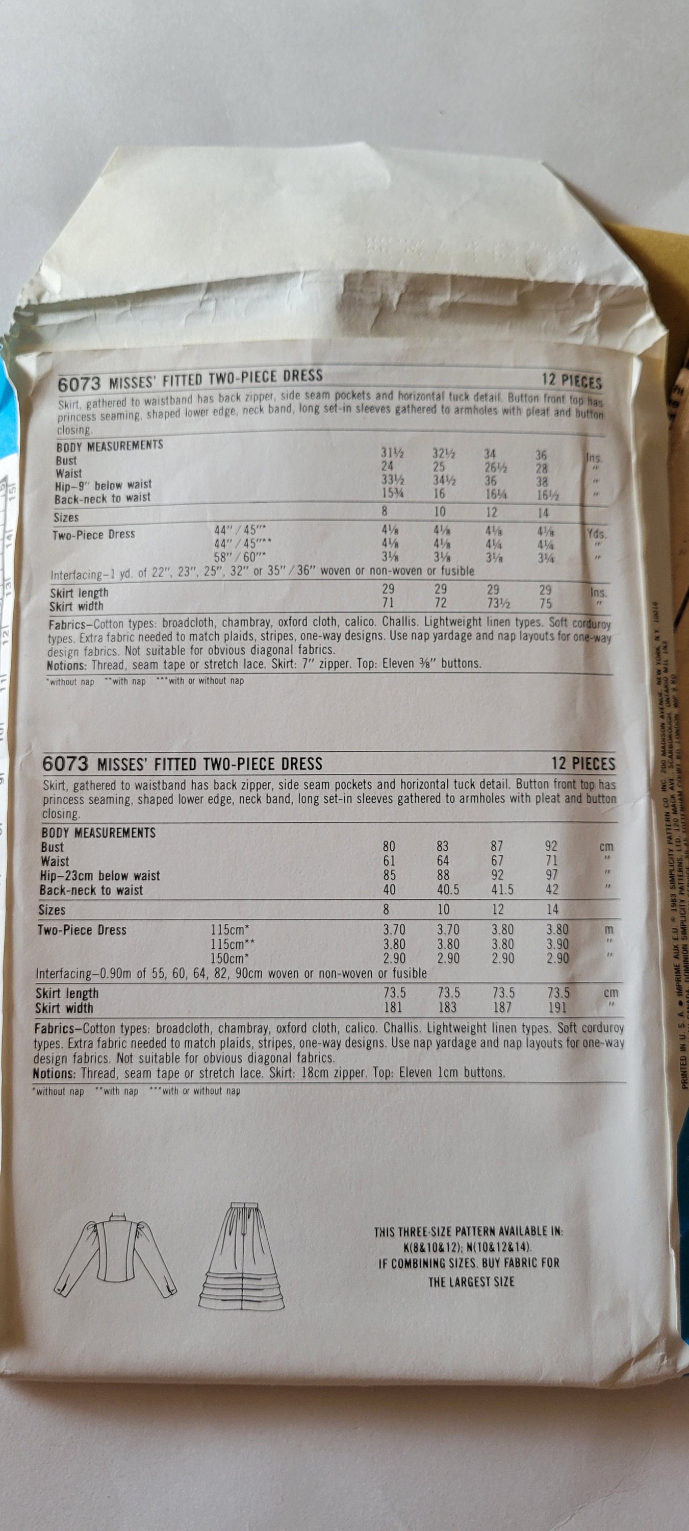 Sewing Pattern for Women Dresses, Vintage 1980s Simplicity 6073 Printed ...