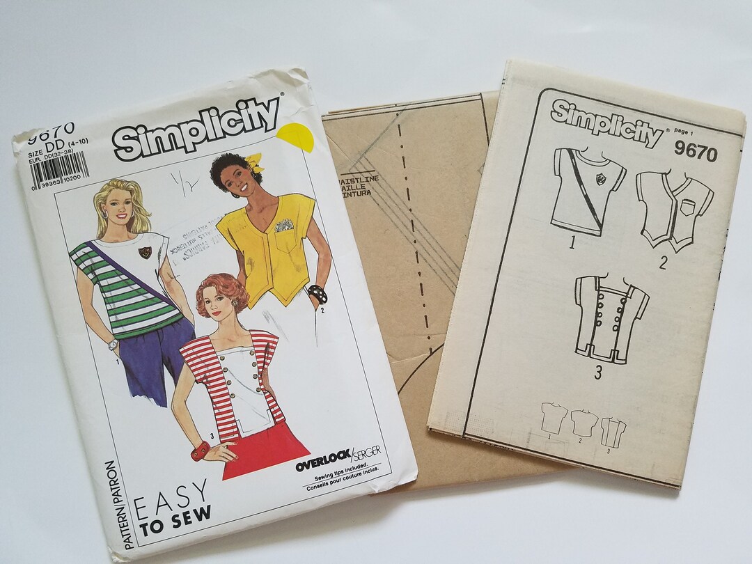 Square Neck Top Sewing Patterns for Womens Tops V Neck & Square Neck, Vintage 90s Simplicity ...