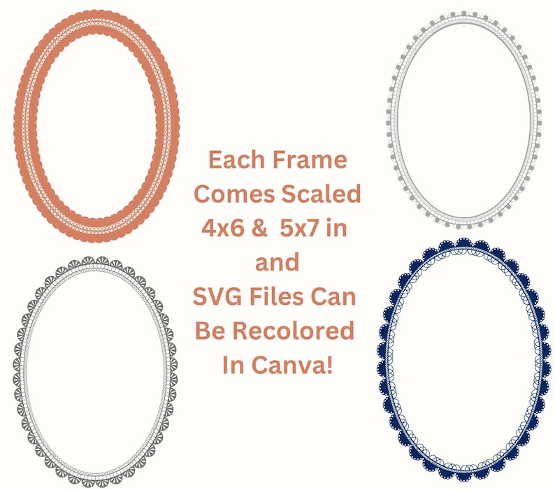 Lace Borders SVG Scalloped Oval Frames Clipart Invitation PNG, Wedding ...