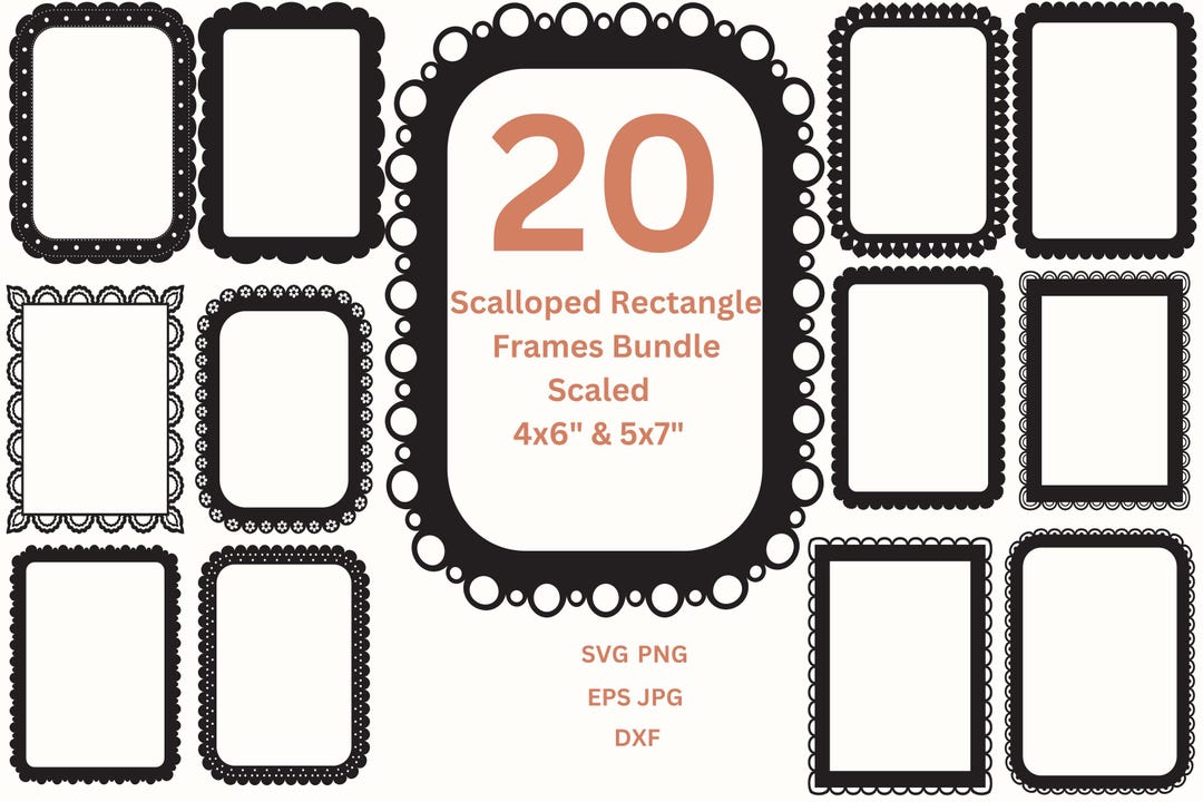 Scalloped Rectangle Picture Frame SVG Borders PNG Invitation Shapes ...