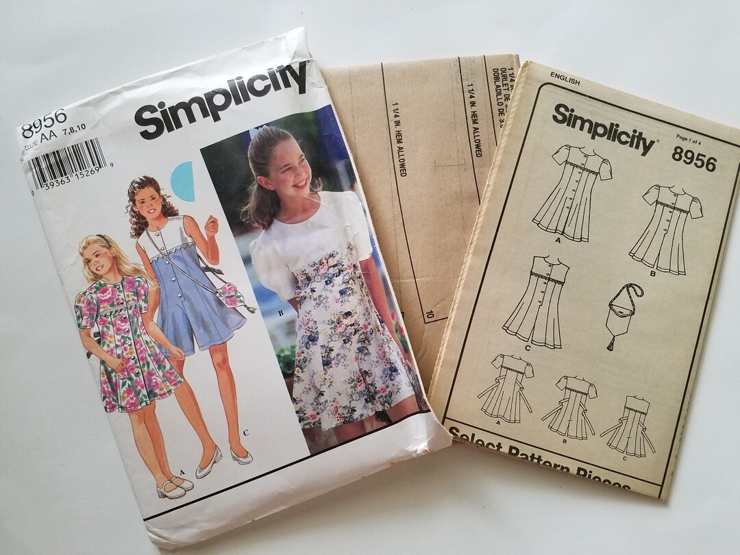Vintage 1990s Sewing Pattern for Girls Dress Simplicity 8956 - Etsy