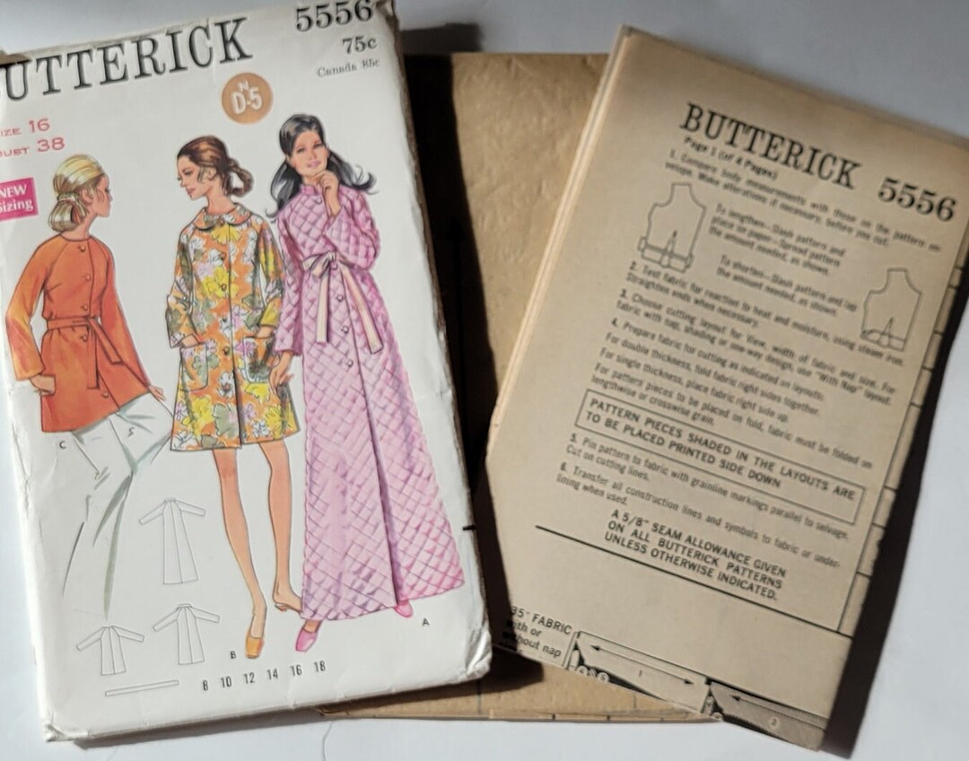 Vintage 60s Robe Women Sewing Pattern Butterick 5556 Size 16 Bust 38 ...