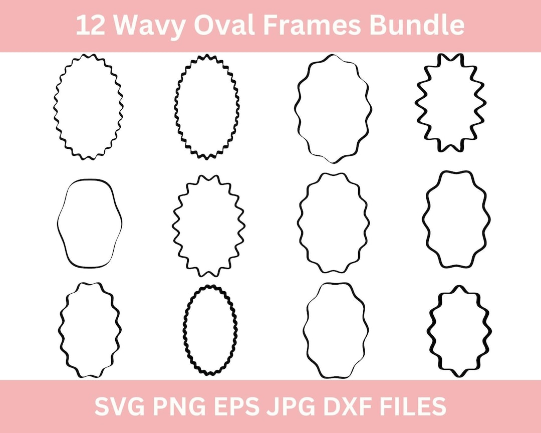 Wavy Oval Borders SVG PNG Squiggle Invitation Frames SVG Bundle Clipart ...
