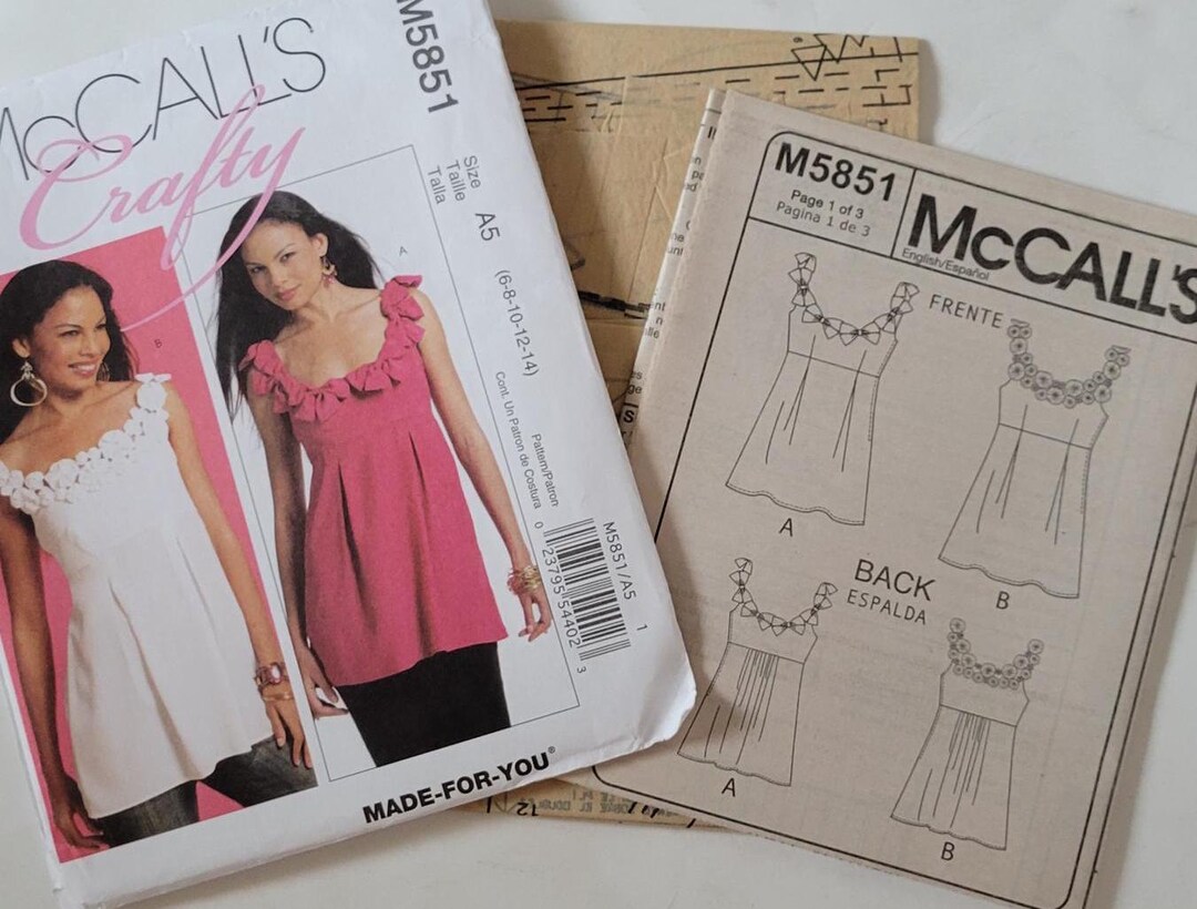 Womens Top Sewing Pattern Tunic Top Mccalls Pattern M5851 5851, Size 6 ...