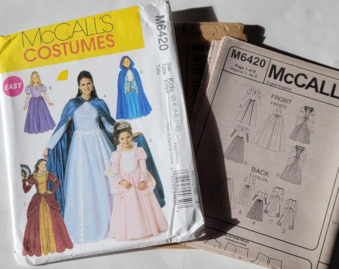 Kids Costume Sewing Pattern Girls Princess Dress and Cape Mccalls ...