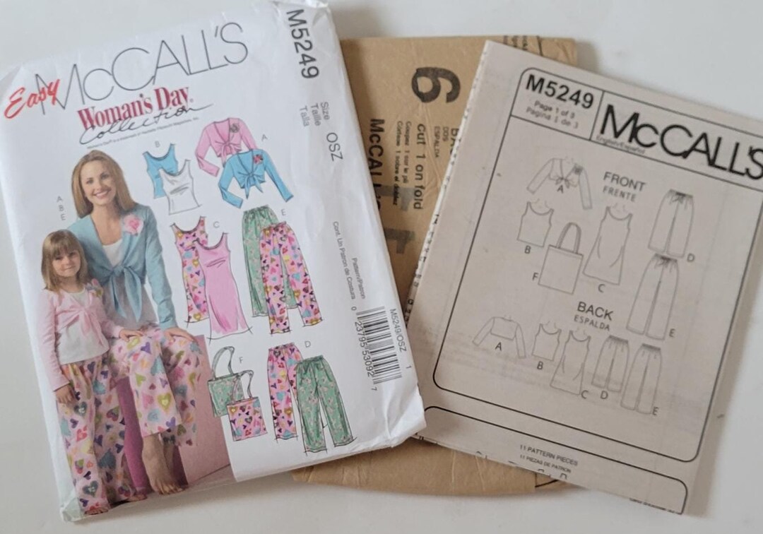 Matching Pajama Set Sewing Pattern Pants Tops and Nightgown, Girls and Women Mccalls M5249 5249 ...