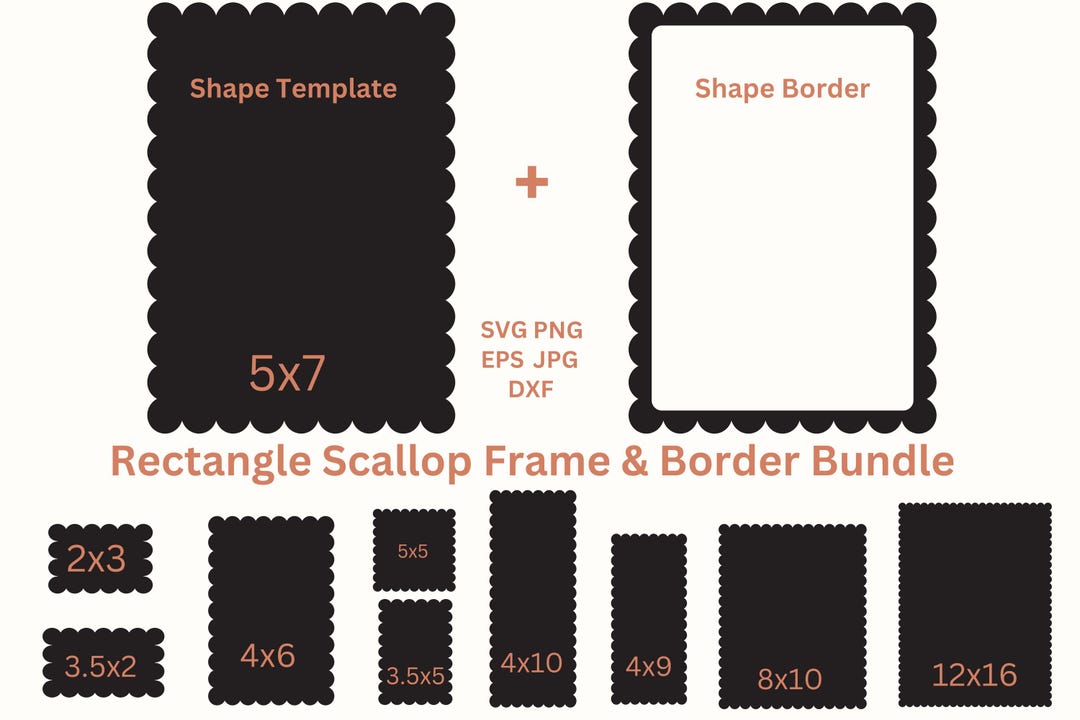 Scalloped Rectangle Cut File Frame Shapes SVG Invitation Border PNG ...