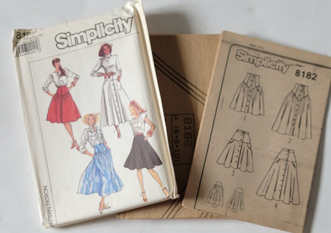 Skirt Sewing Pattern Women 80s Button Front Skirts Simplicity 8182 Size 6 8 10 Uncut Printed ...