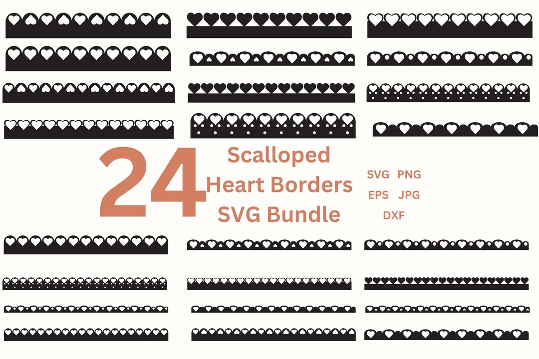 Scalloped Heart Borders SVG Bundle Seamless Border PNG Clipart Laser ...