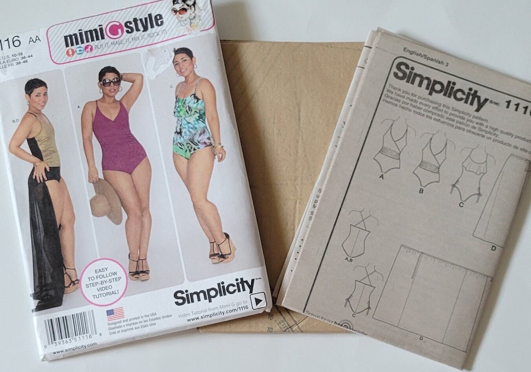 Swimsuit Sewing Patterns for Womens 1 Piece Bathing Suits and Cover up Skirt, Simplicity 1116 ...