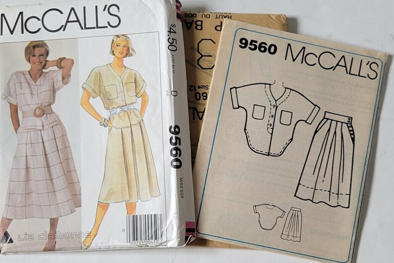 Women Sewing Pattern Tops and Skirt Vintage 80s Mccalls Patterns 9560 Size 12 Uncut Printed 1985 ...