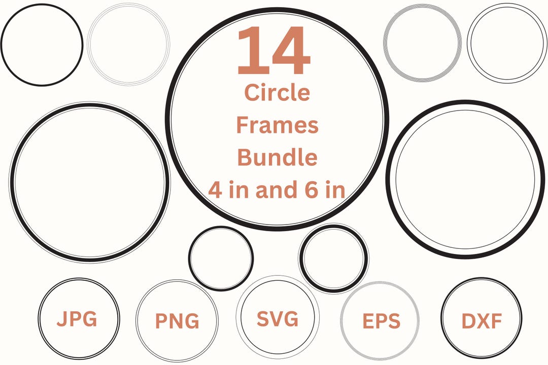 Double Circle SVG Monogram Frame Clipart Line Borders PNG, for Door ...