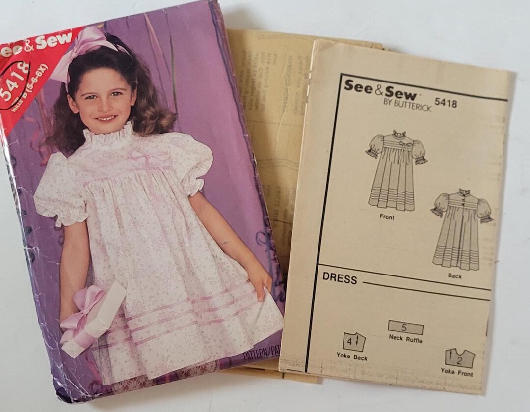 Sewing Pattern for Girls Ruffle Dress With Puff Sleeves, Vintage 80s ...