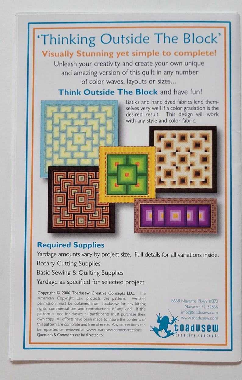 Block Quilt Patterns in 7 Sizes Square Shaped Quilts Thinking Outside the Block by Toadsew ...