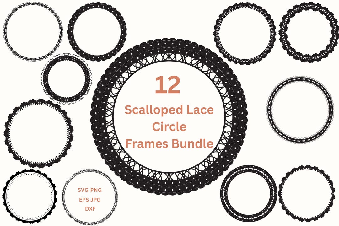 Lace Borders SVG Scalloped Circle Frames PNG Wedding Invitation Invite ...